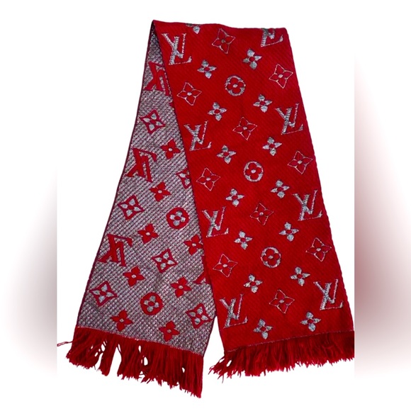 Louis Vuitton | Accessories | Louis Vuitton Woolsilk Monogram Red Scarf ...